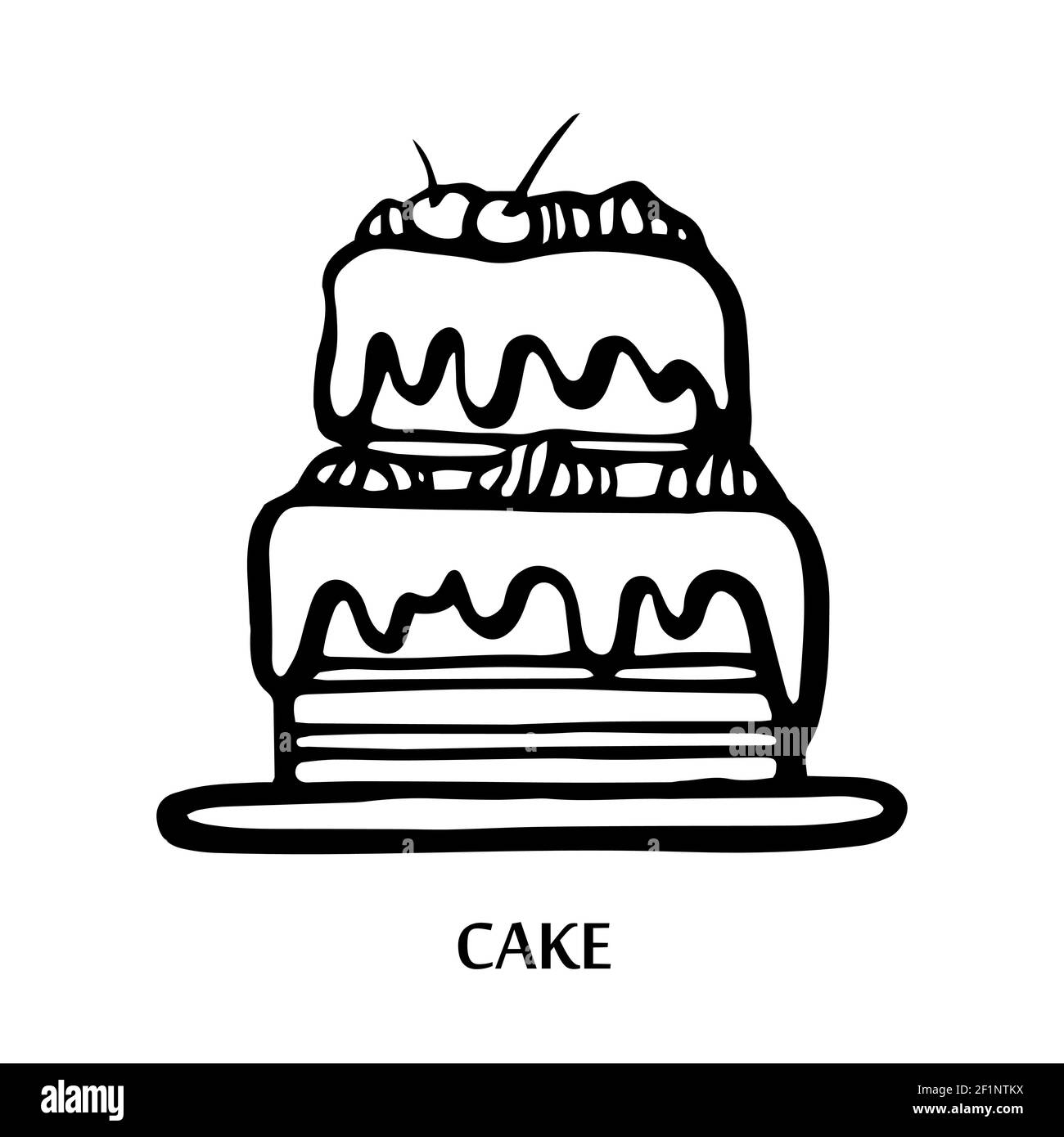 Bakery icon illustration. Hand drawn vector illustration of cake. Cake ...