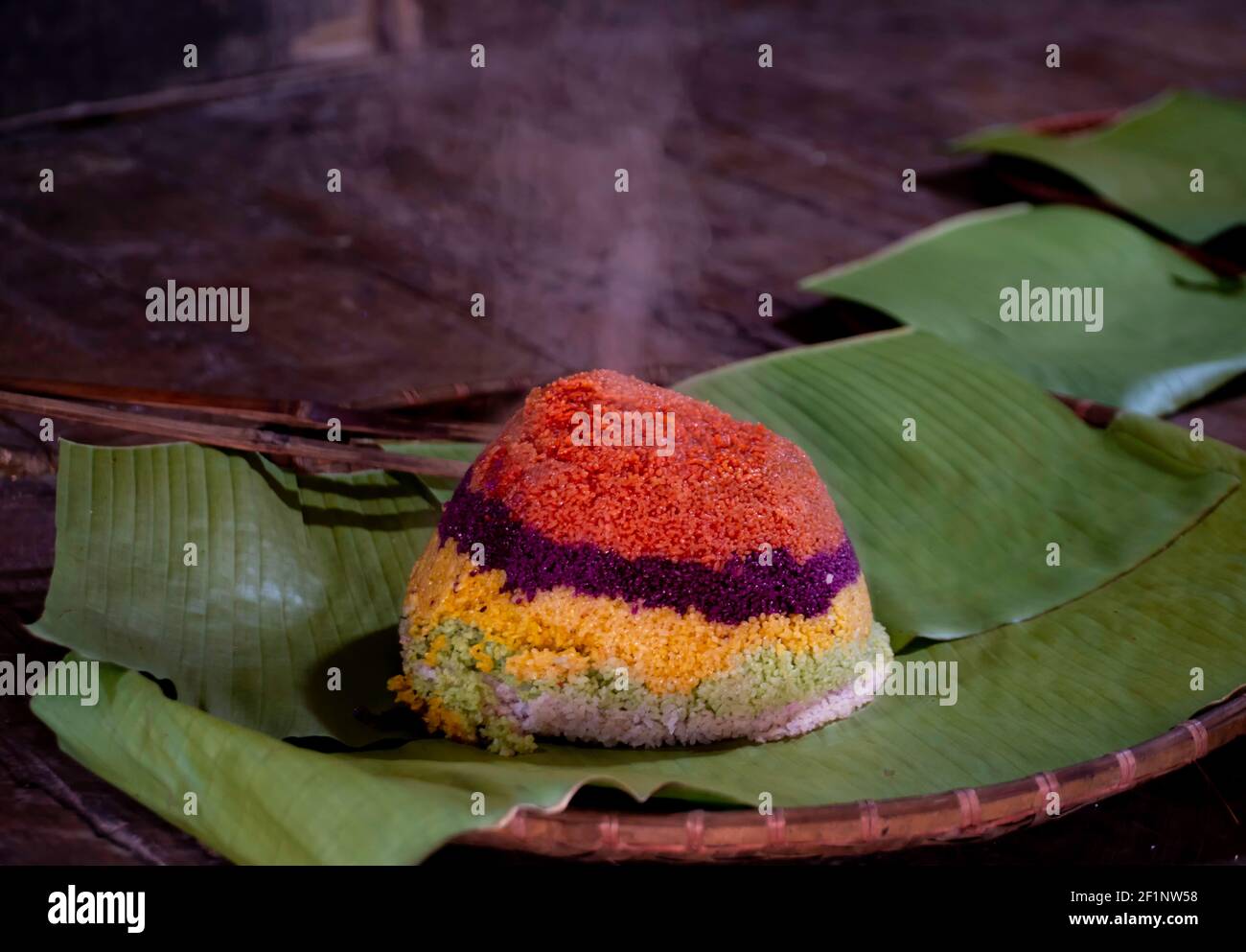 Colorful rice. Each type of rice is dyed with a different type of leaf ...