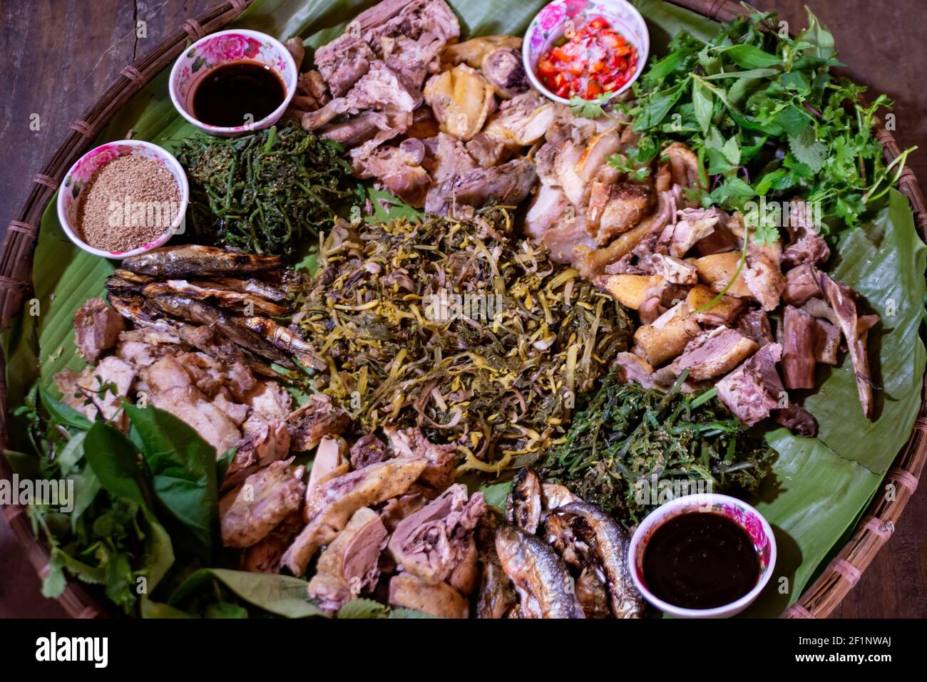 Colorful rice. Each type of rice is dyed with a different type of leaf ...
