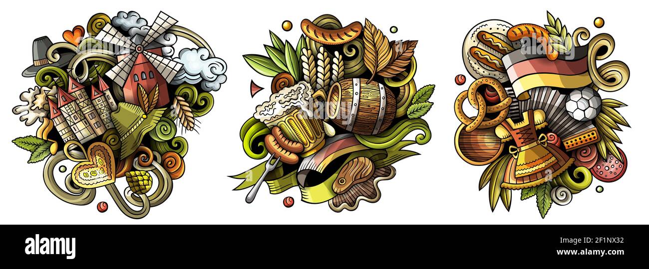 Germany cartoon vector doodle designs set. Colorful detailed ...