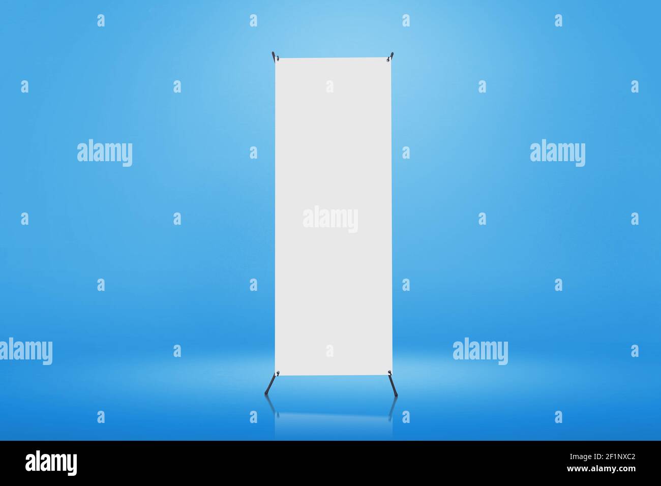 Empty standing banner with blue background Stock Photo - Alamy