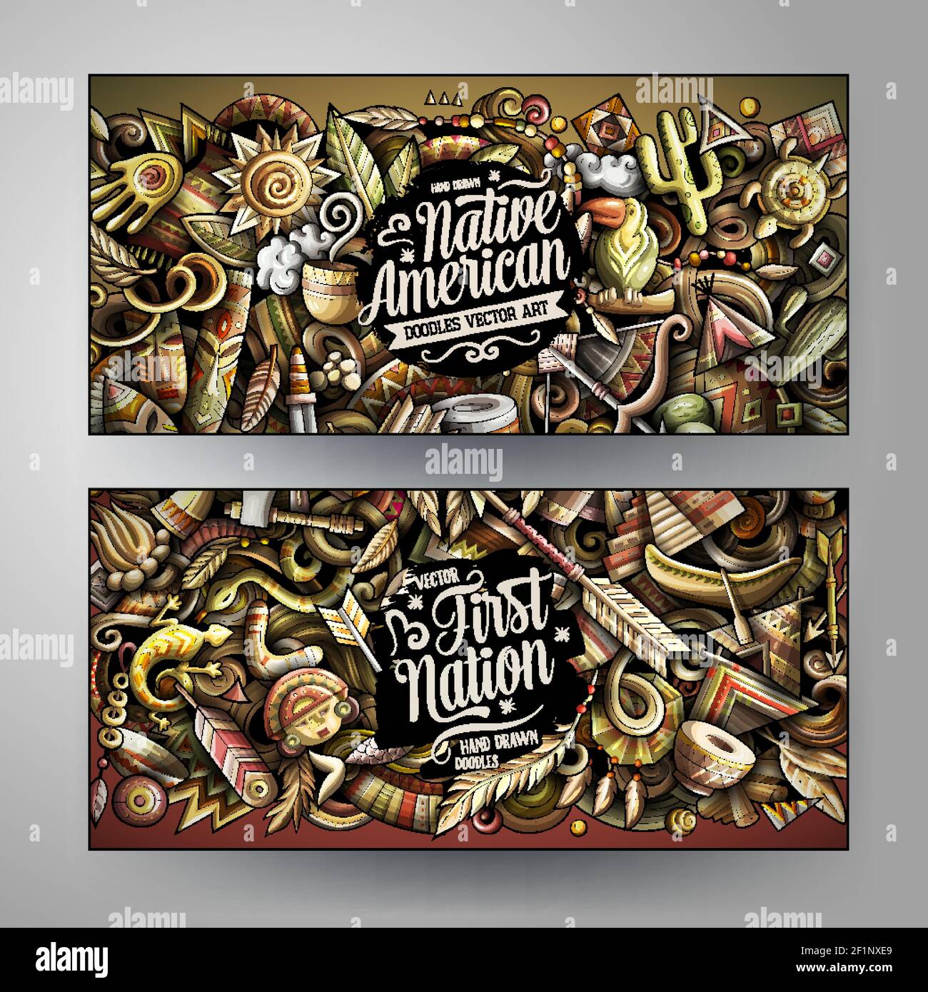 Cartoon cute colorful vector doodles Native American corporate identity ...