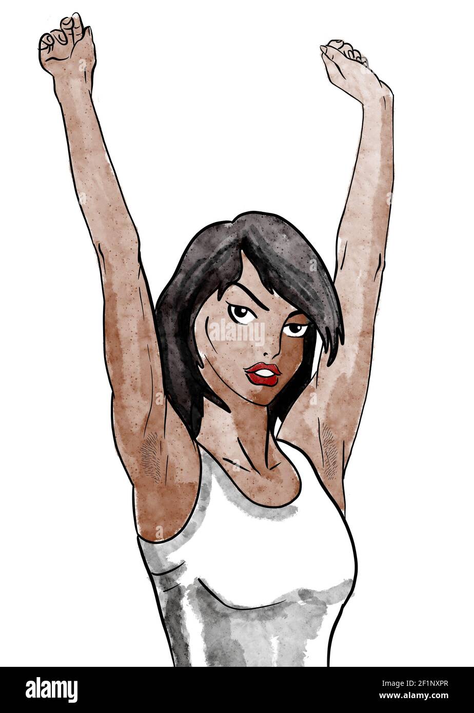 girl with her arms in the air hand drawn illustration Stock Photo - Alamy