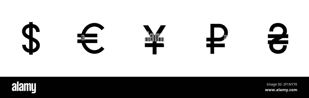 Currency signs of different countries. Set of black currency symbols ...
