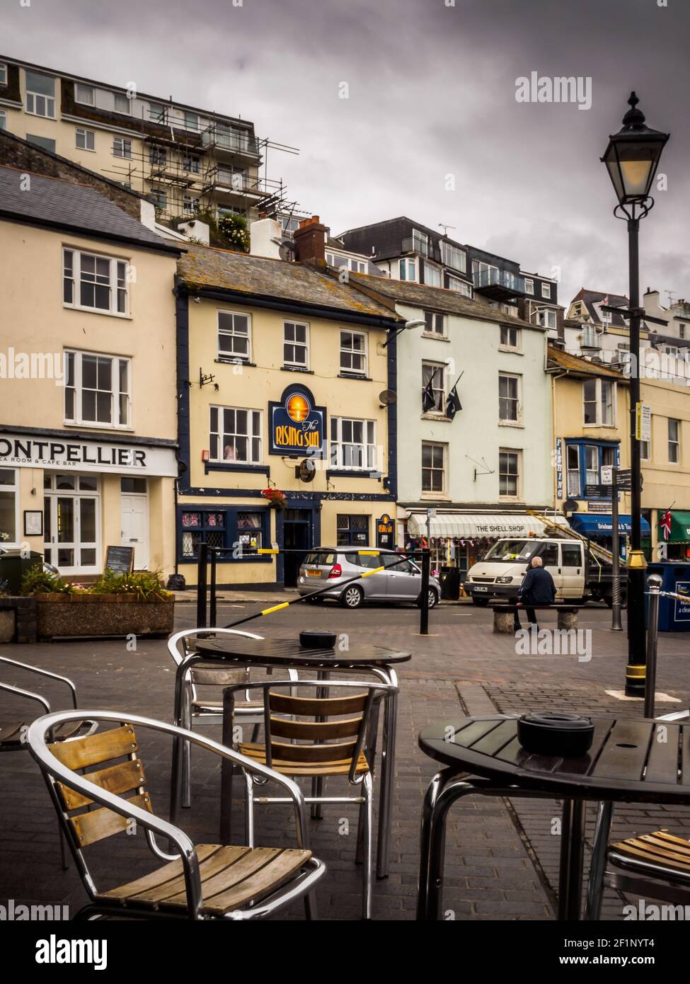 Cafe on Brixham harbour Stock Photo - Alamy
