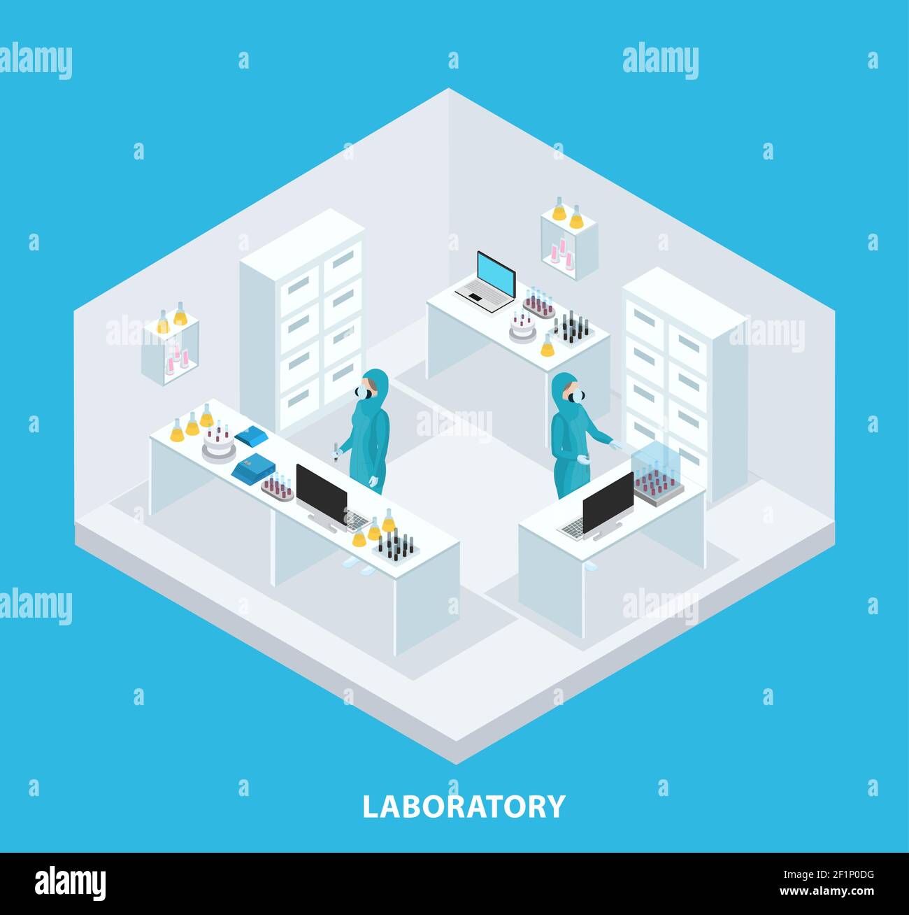 Isometric medical research concept with scientists wearing protective ...