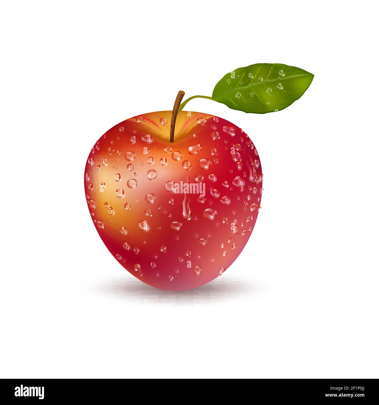 Isolated image of realistic ripe red apple wet with small drops and ...