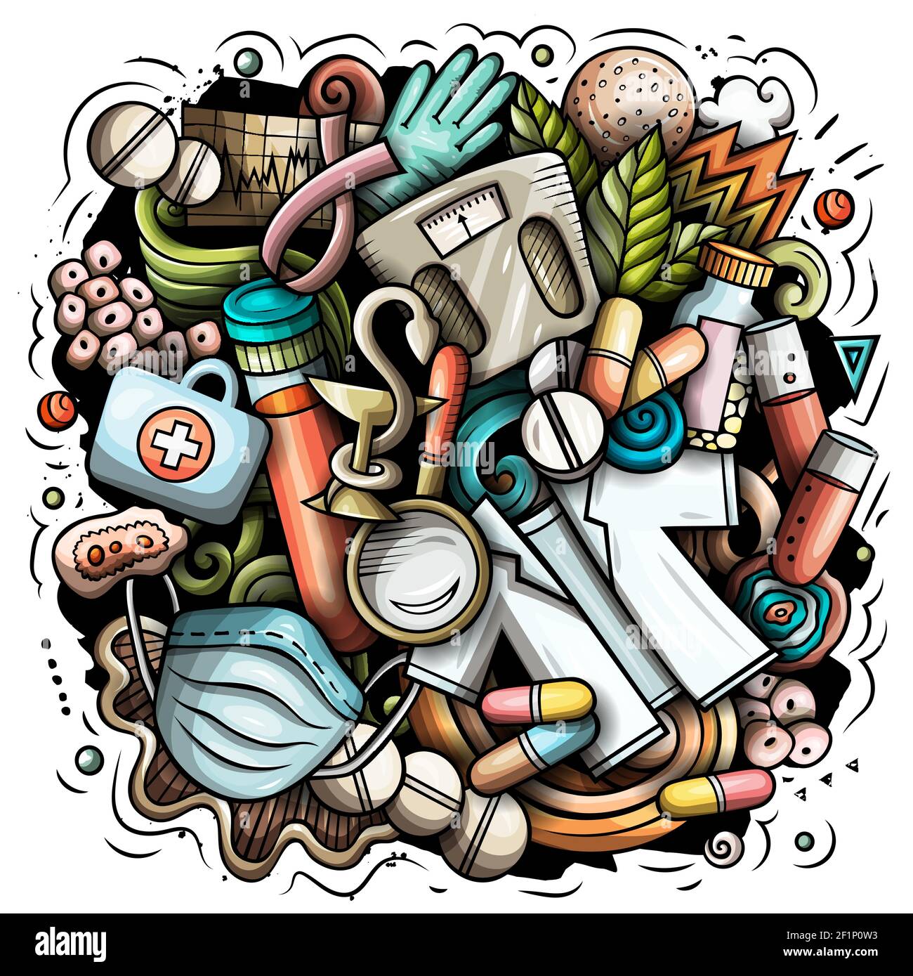 Medicine cartoon vector doodle design. Colorful detailed composition ...