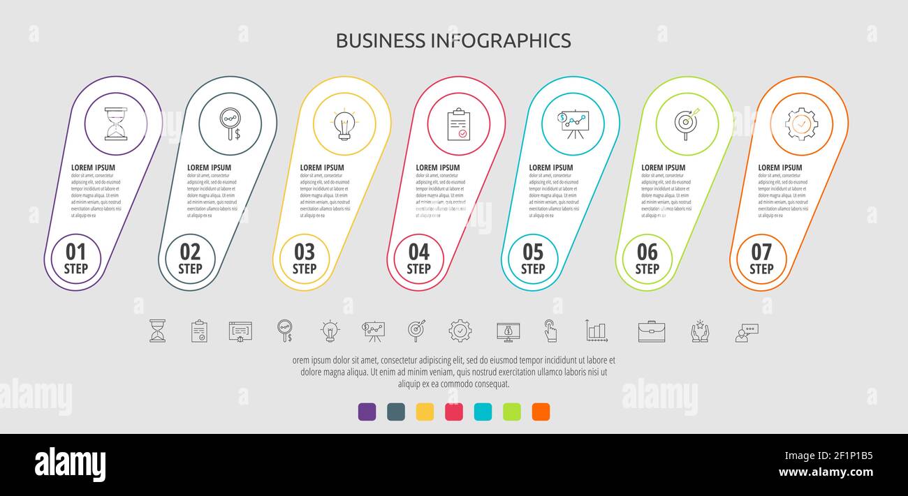 Business line vector infographic circles for seven label, diagram ...