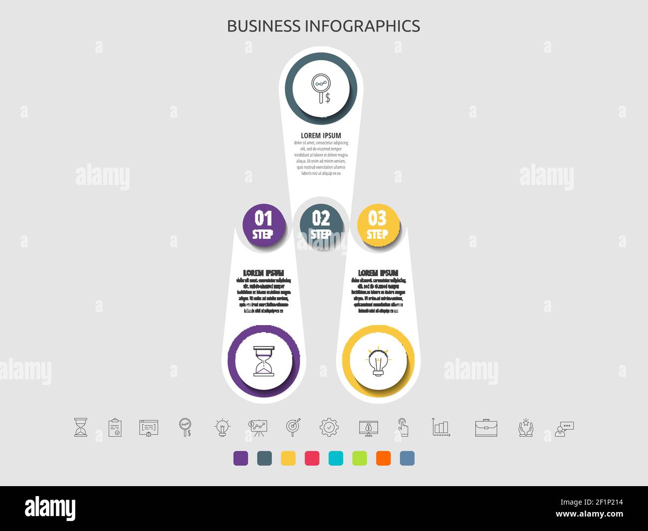 Business vector infographic circles for three label, diagram, graph ...