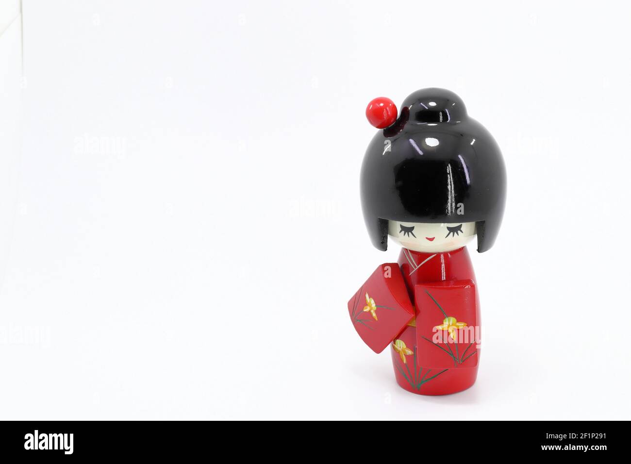Japanese Wooden Dolls Kokeshi In Red Kimono Suit Toy For A