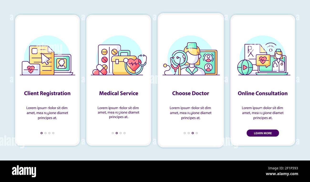 Modern health care onboarding app screen pages Stock Vector Image & Art ...