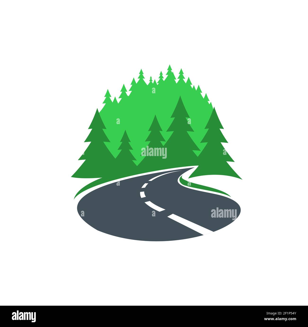 Road in forest icon, highway or path way asphalt, vector sign. Road and ...