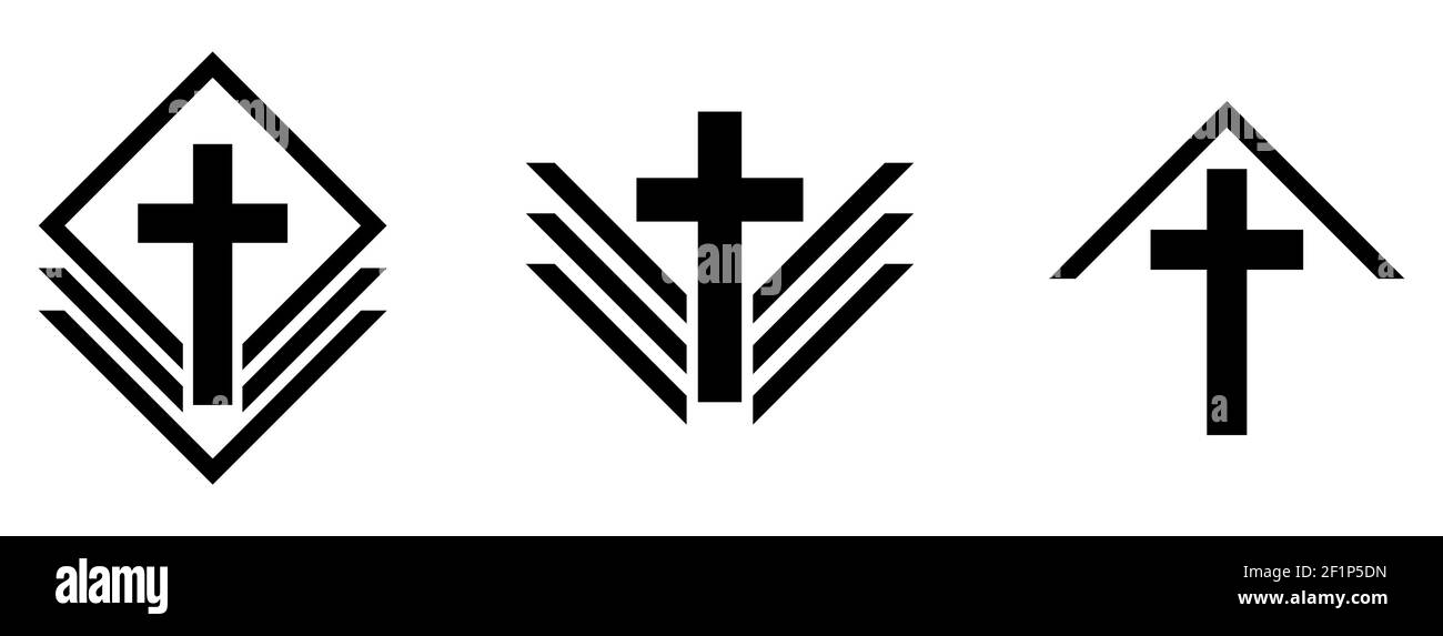 Christian cross icon. Set of geometric church logos. Isolated religion ...