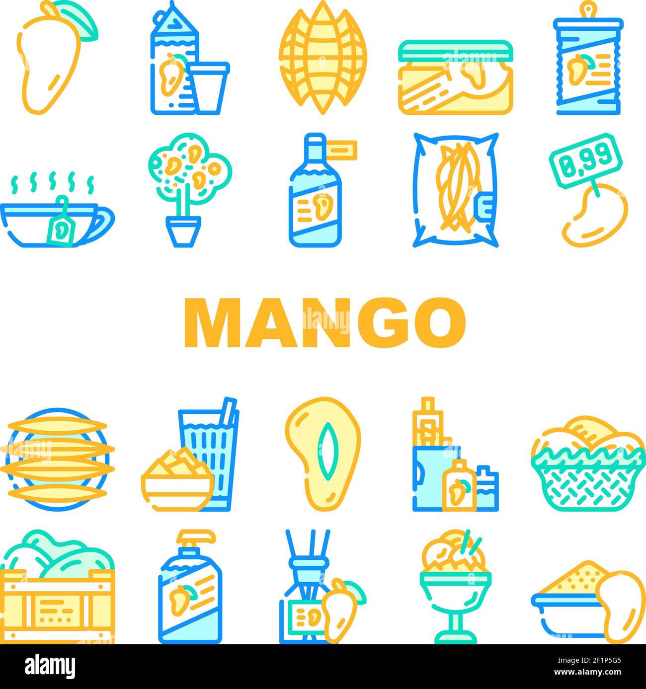 Mango Tropical Fruit Collection Icons Set Vector Stock Vector Image ...