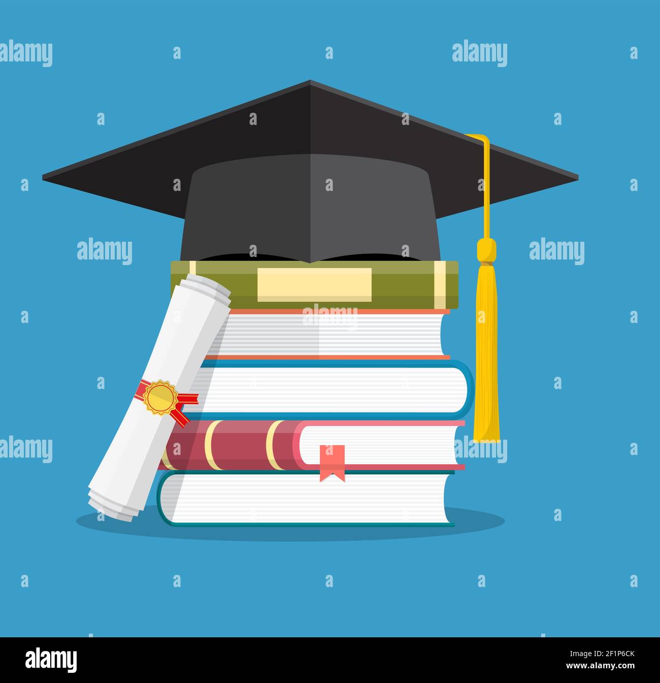 Graduation cap on books stacked Stock Vector Image & Art - Alamy