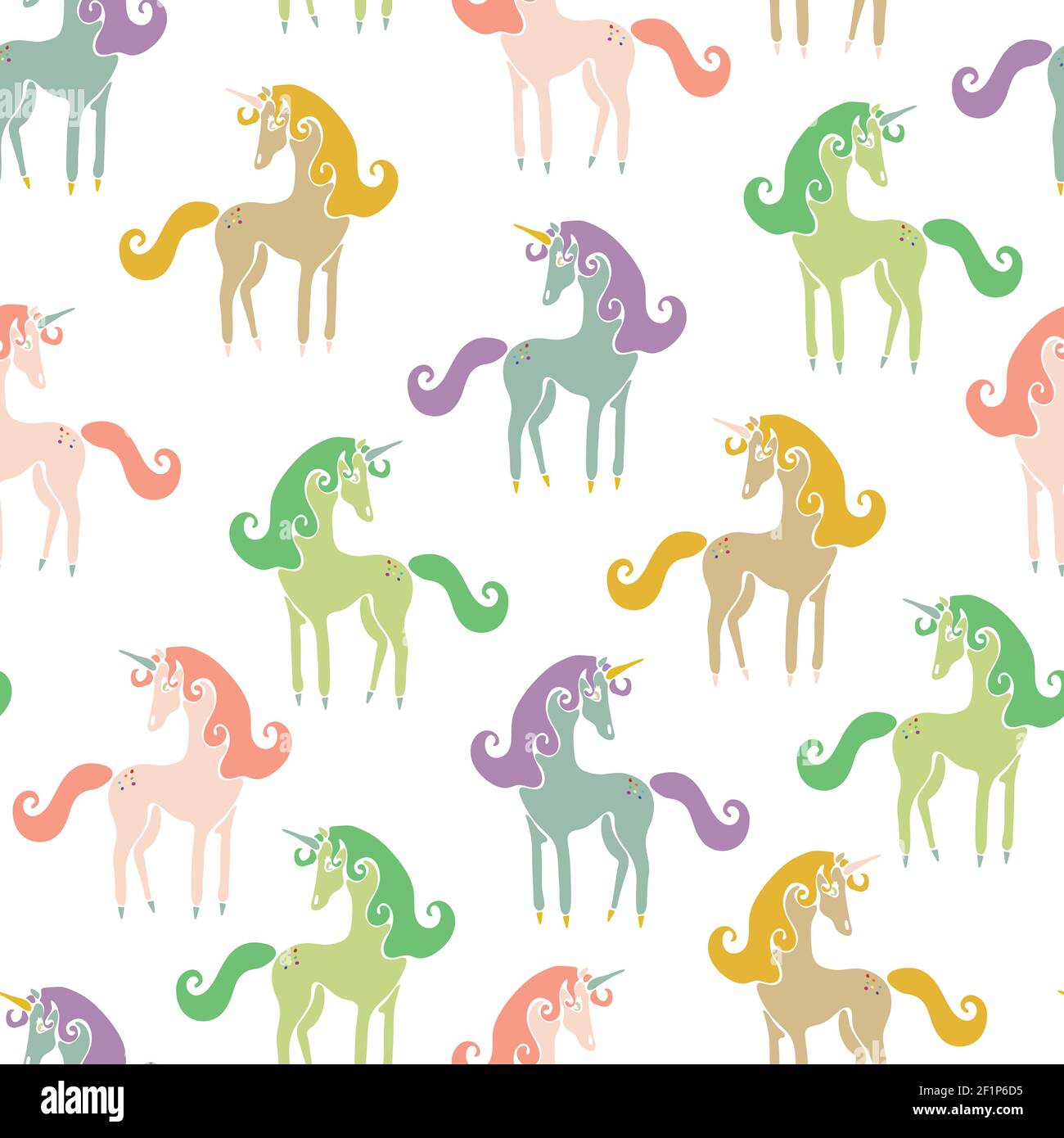 Seamless vector pattern with colourful unicorns on white background ...