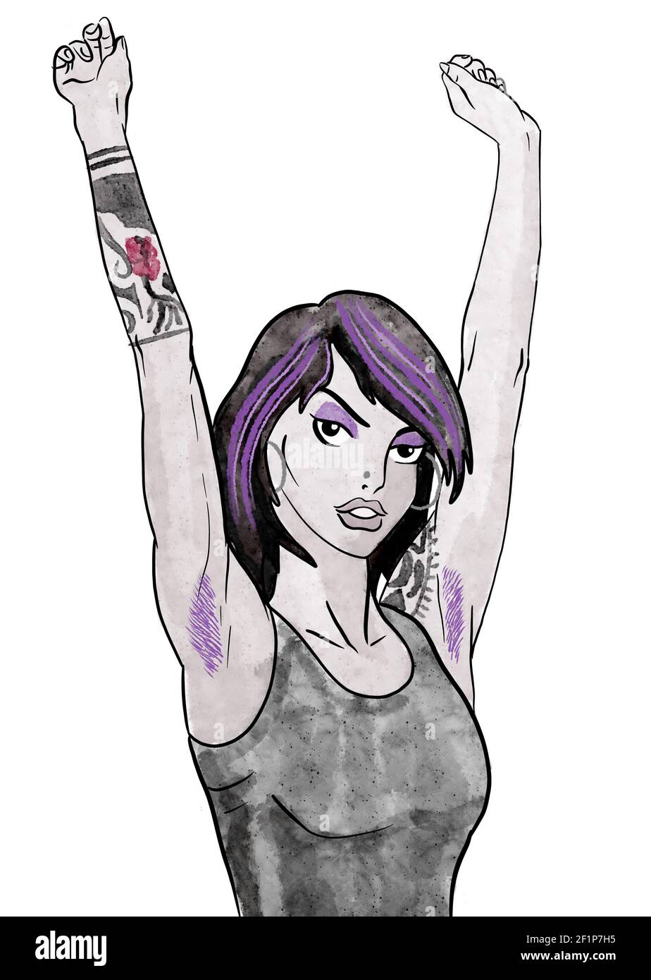 girl with her arms in the air hand drawn illustration Stock Photo - Alamy