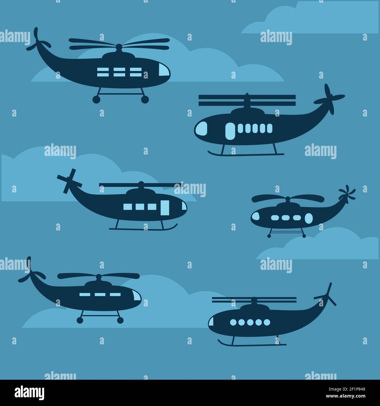 set helicopters blue silhouettes. 2d flat vector Stock Vector Image ...