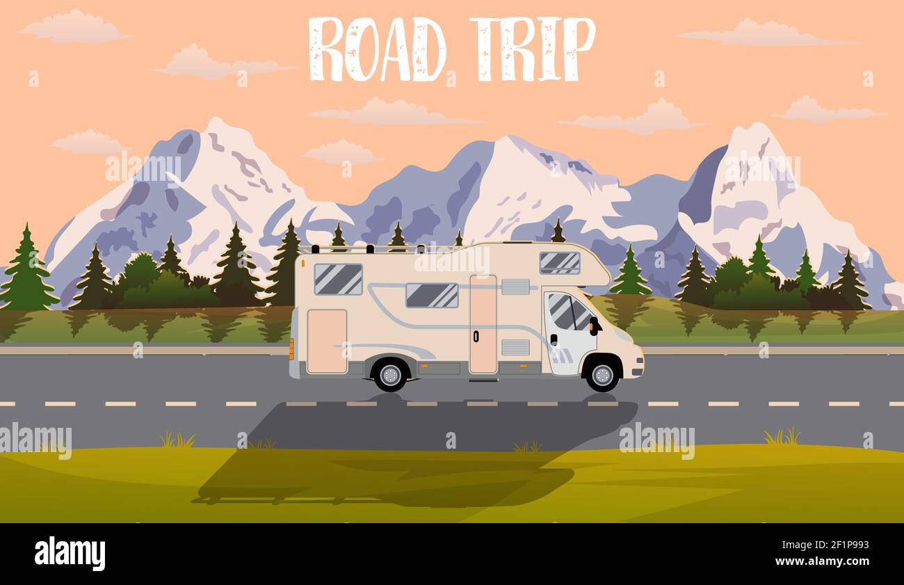 Vector flat web banner on the theme of Road trip Stock Vector Image ...