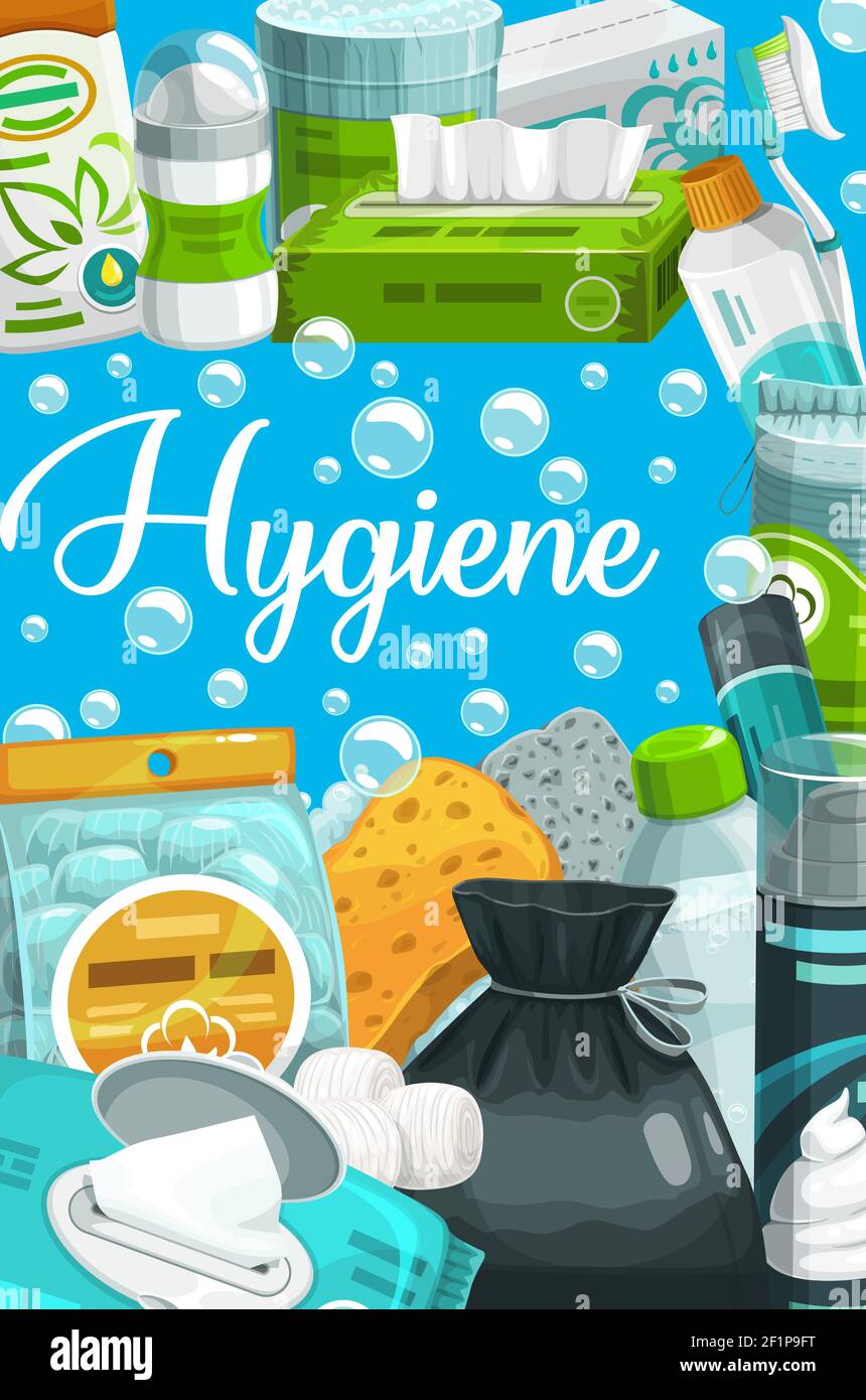 Personal hygiene and beauty care products cartoon vector. Soap, sponge ...