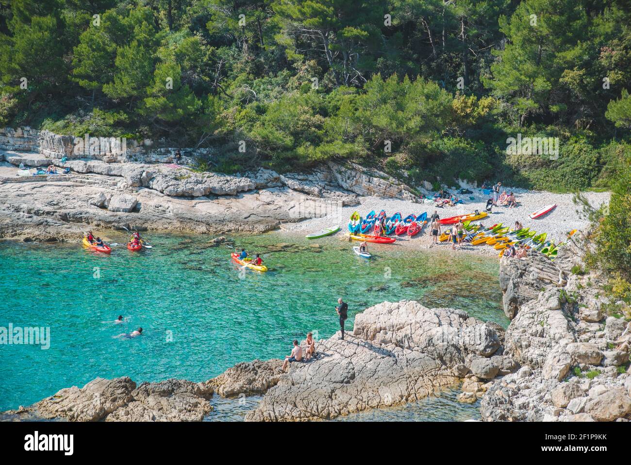 Pula, Croatia - May 31, 2019: summer sea beach with kayaks. water ...