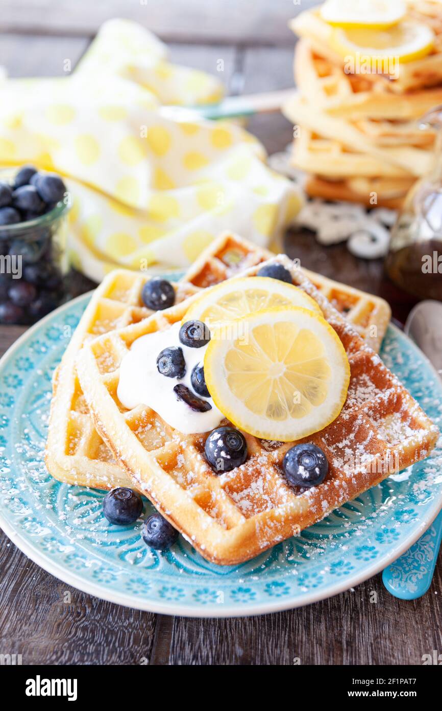 Fresh waffles with fruit Stock Photo - Alamy