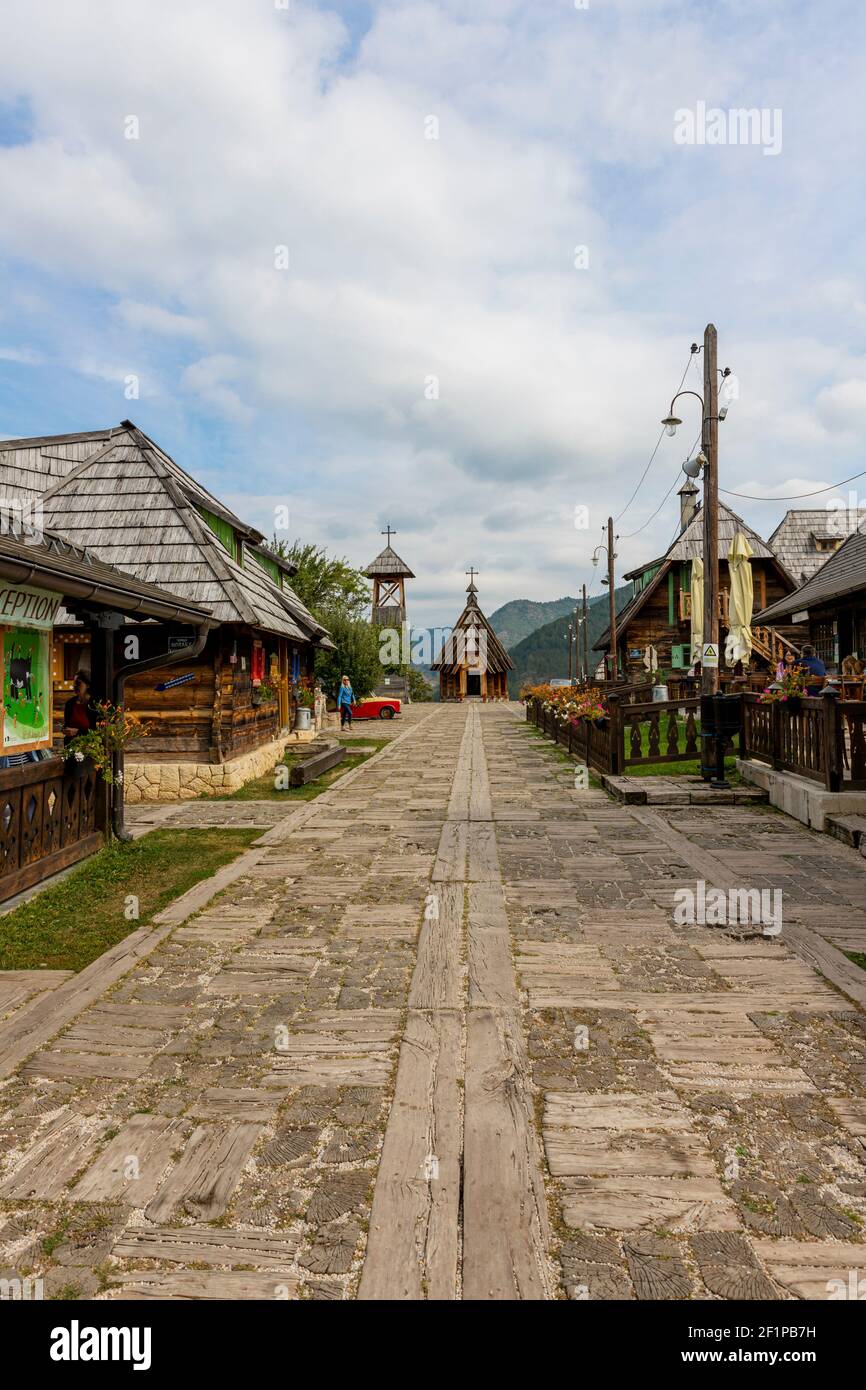 Drvengrad, Serbia- 18 September 2020: Wooden Church at Kustendorf ...