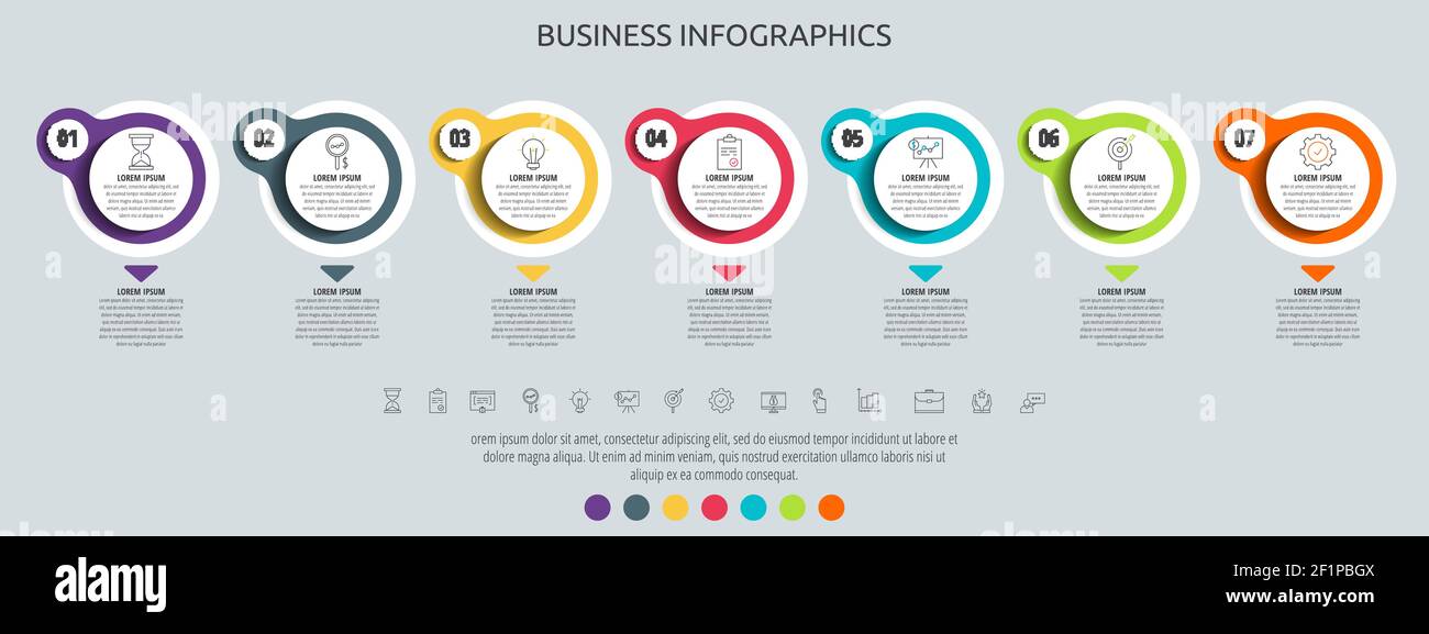 Circles vector infographic with 7 step, icons. Timeline used for ...
