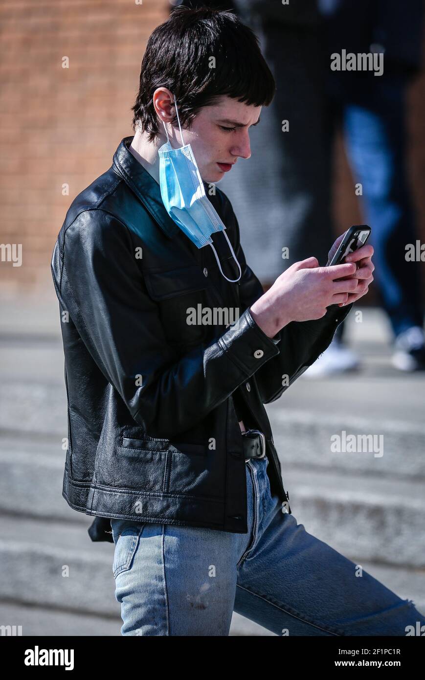 MILAN, Italy- March 1 2021: Emily Krause on the street in Milan Stock ...