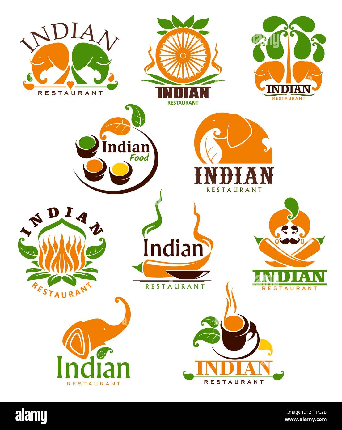Indian food restaurant vector icons, cartoon emblems with traditional ...