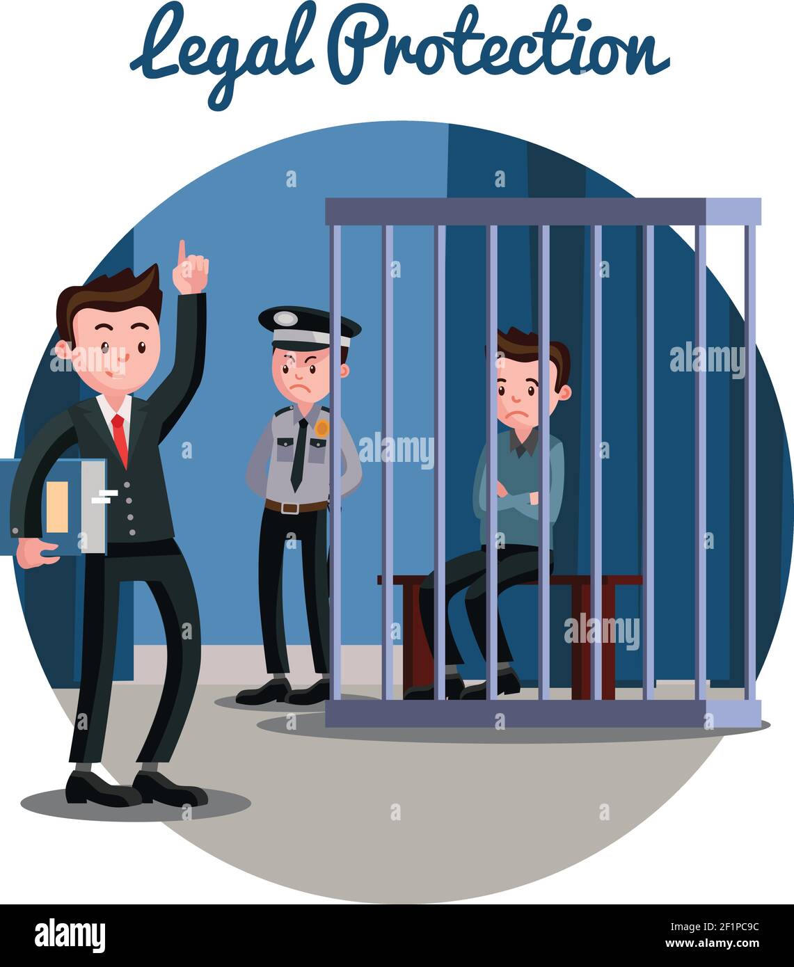 Law judicial system template with attorney police officer and accused ...