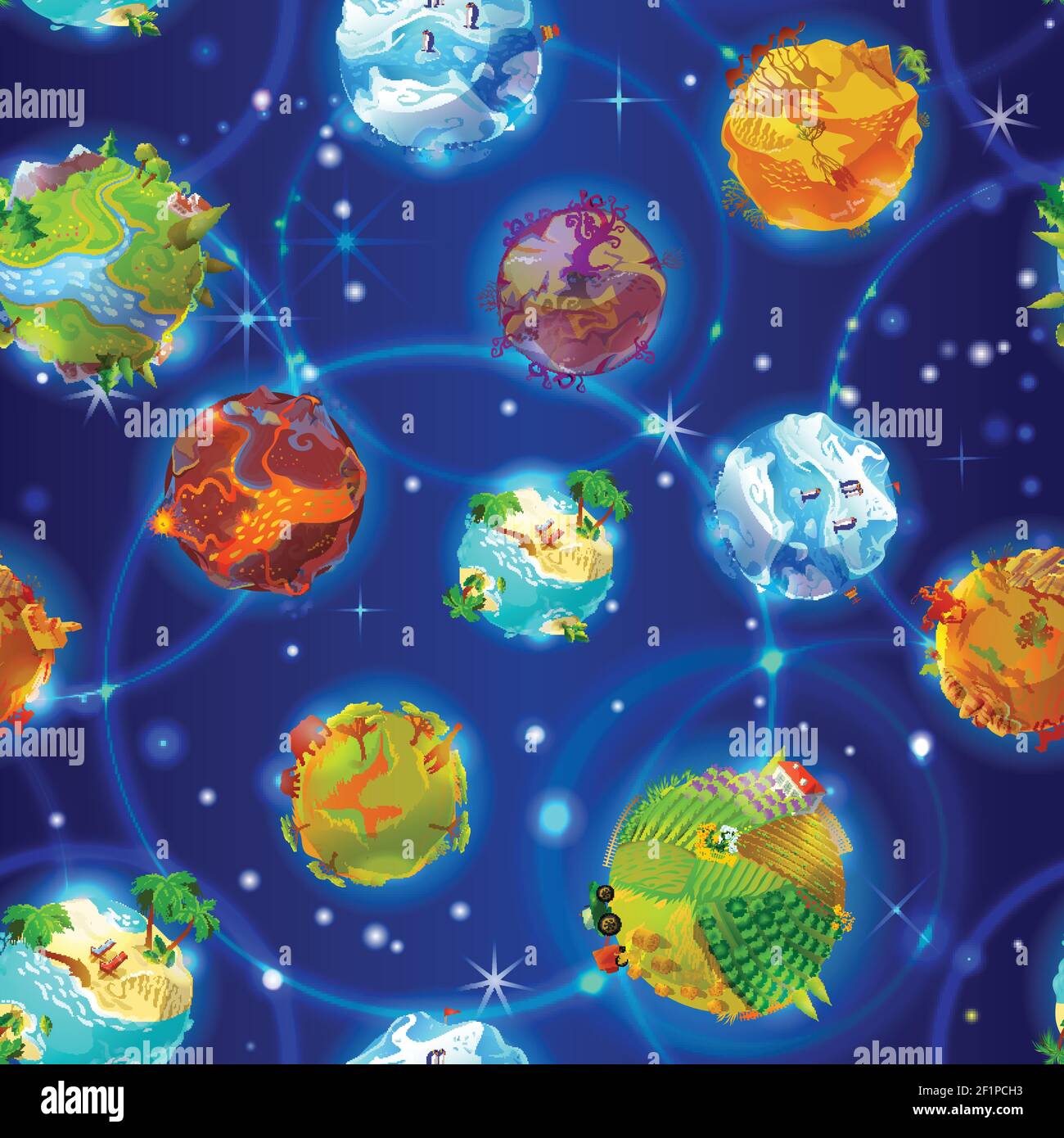 Cartoon Earth planets seamless pattern with animals and different ...