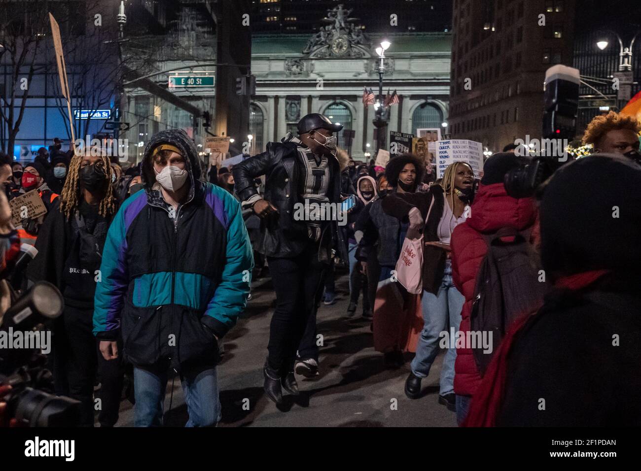 Protesters marching on Park Avenue with Grand Central in the background ...