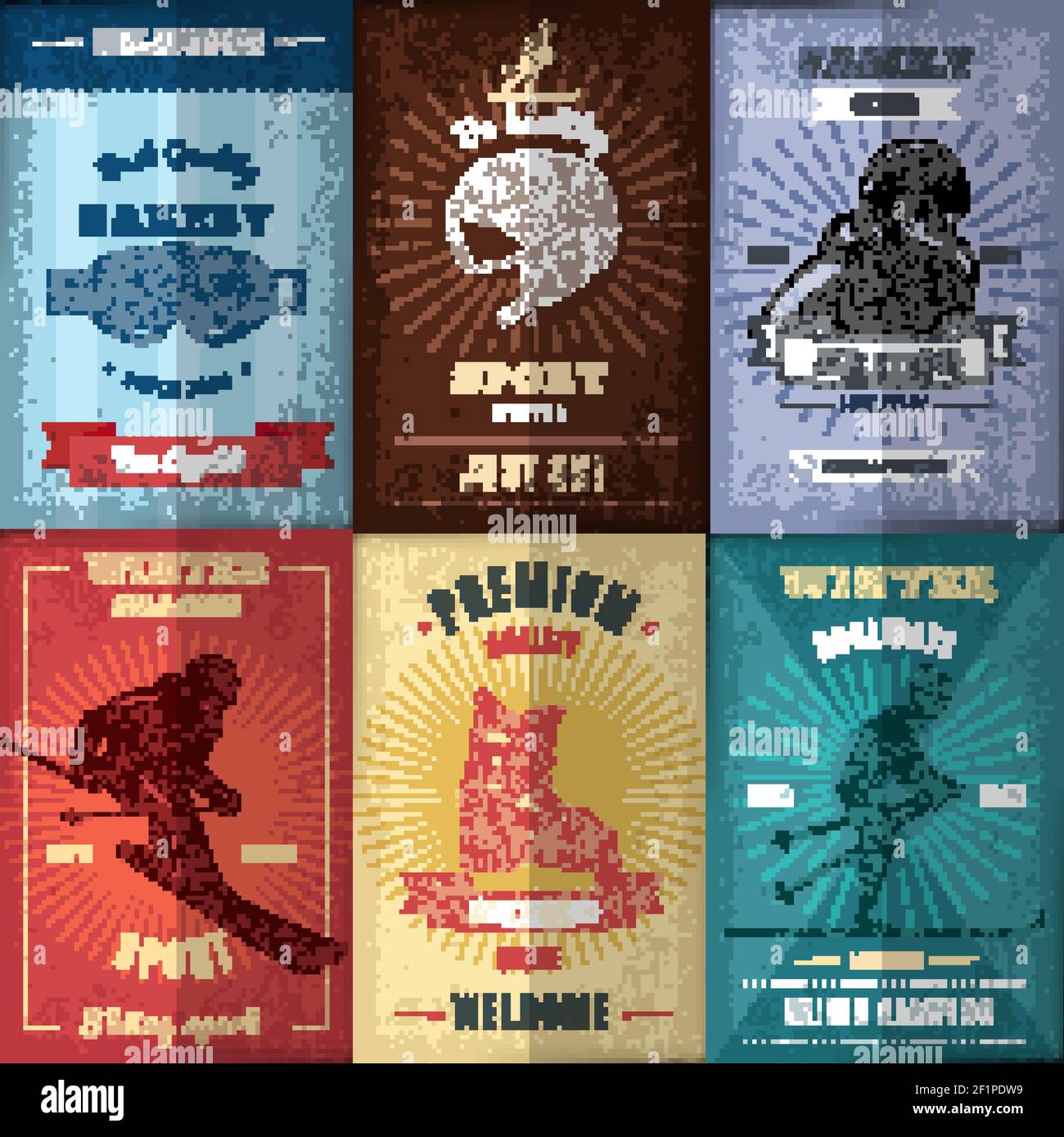 Nordic skiing posters set with active persons and sports equipment ...