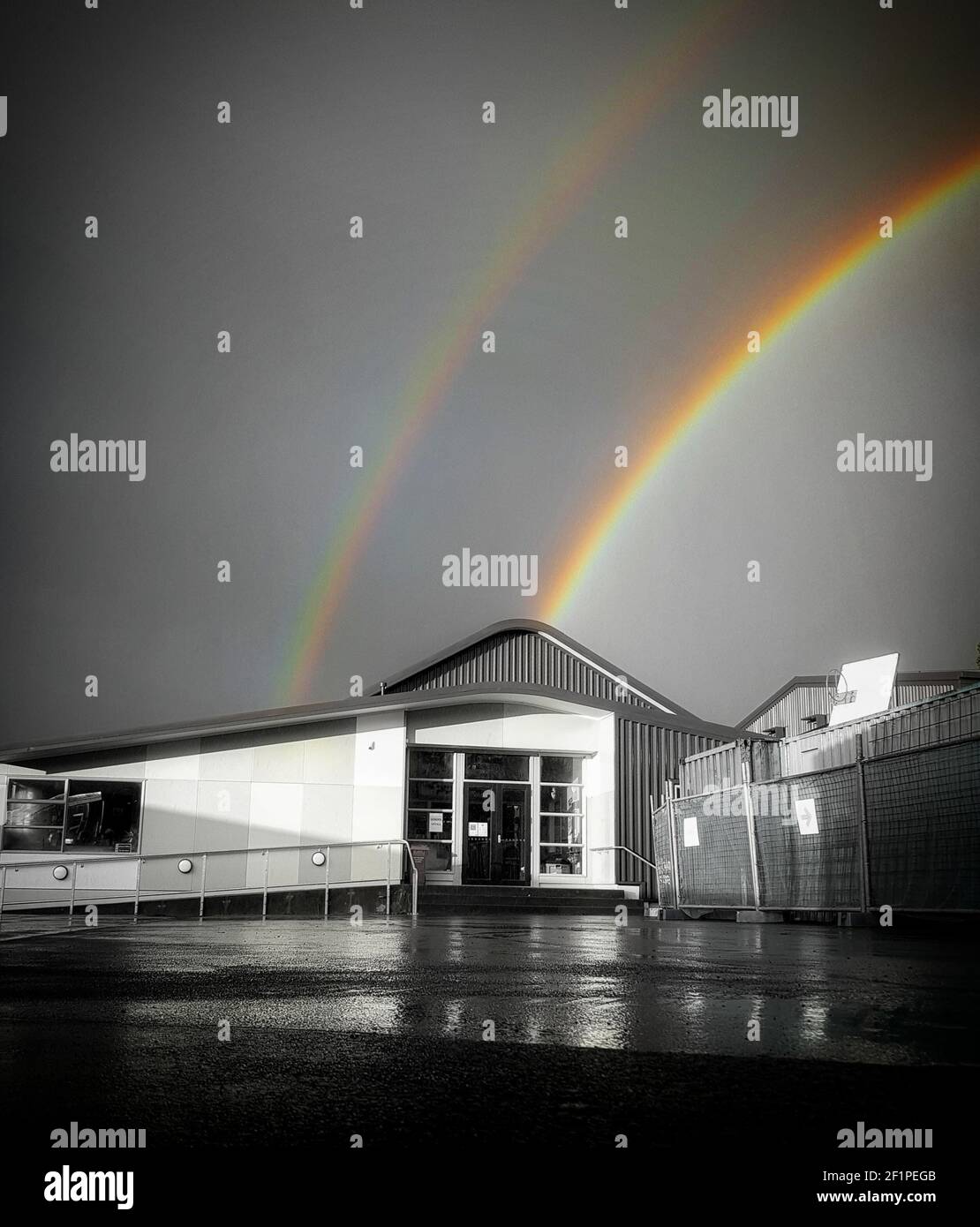 WELLINGTON, NEW ZEALAND - Mar 13, 2019: Double Rainbow with reflection ...