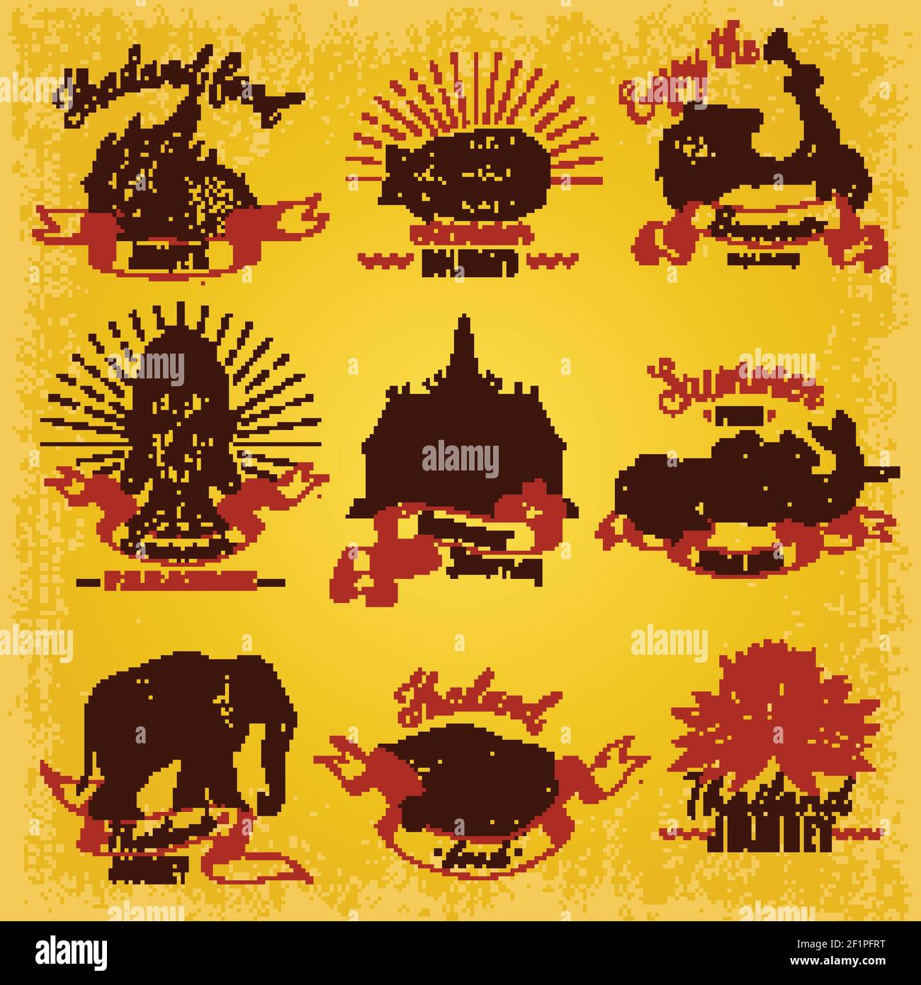 Isolated hand drawn style thailand labels set with thai traditional ...