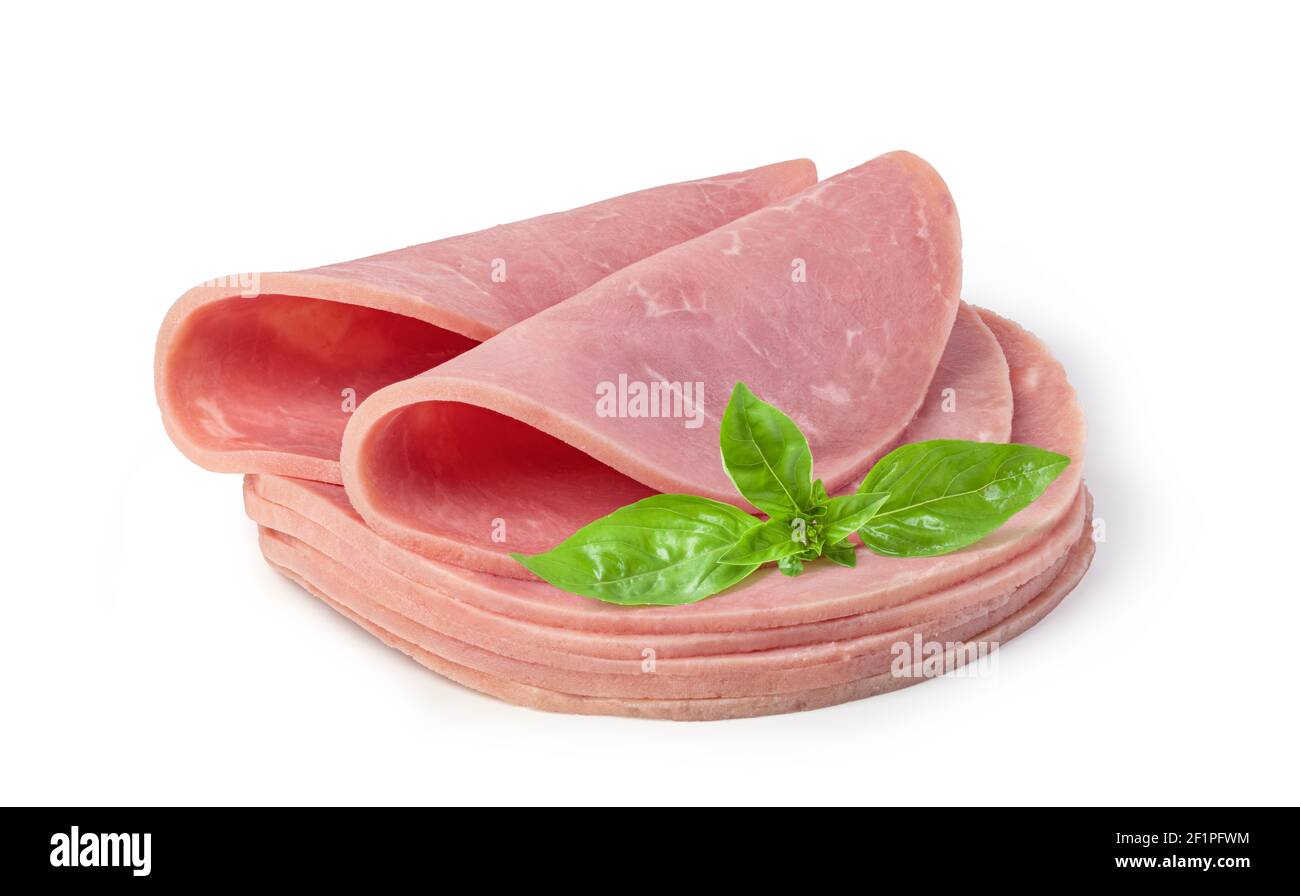 Pork ham slices on white background Stock Photo - Alamy