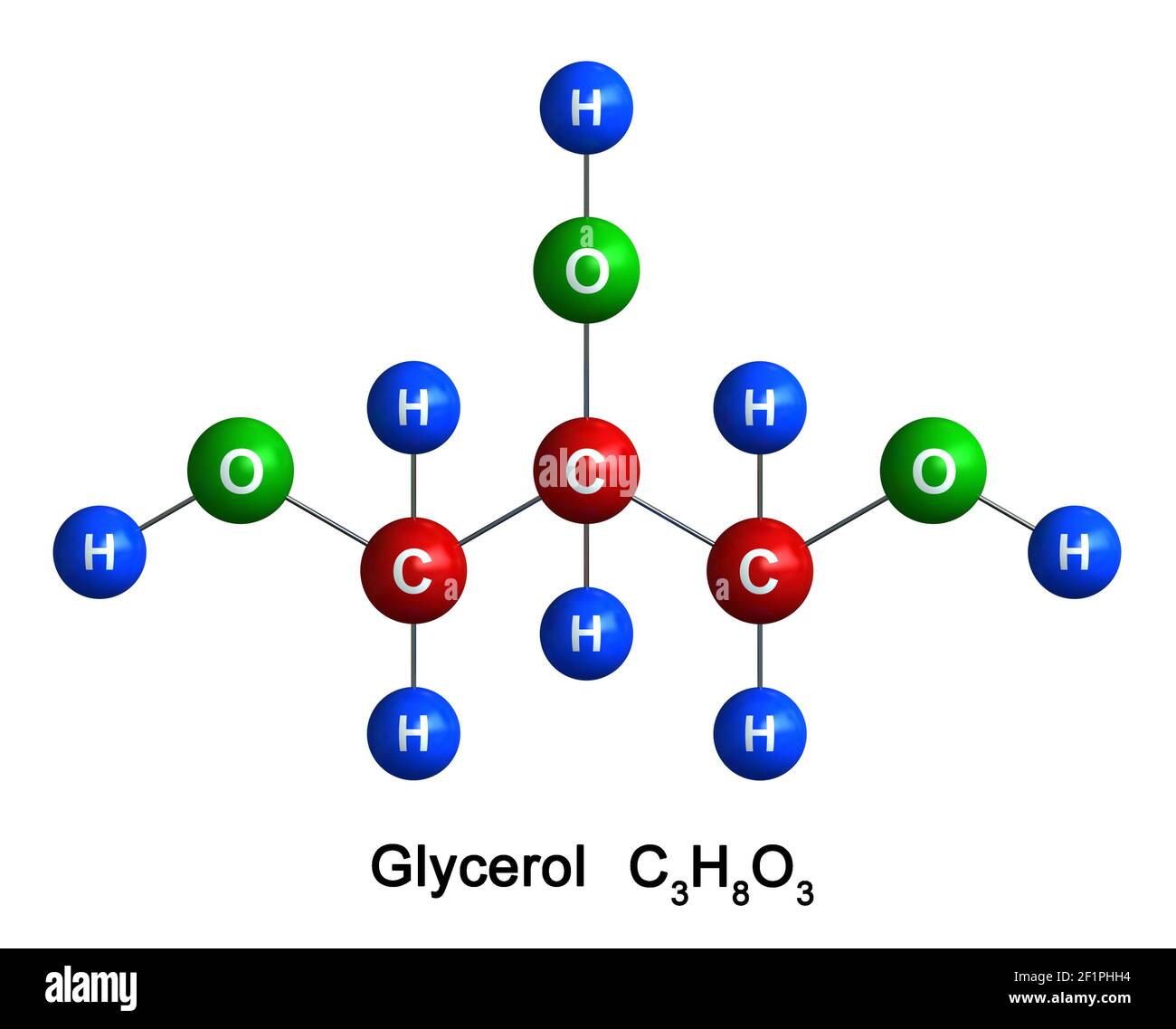 3d render of molecular structure of glycerol isolated over white ...