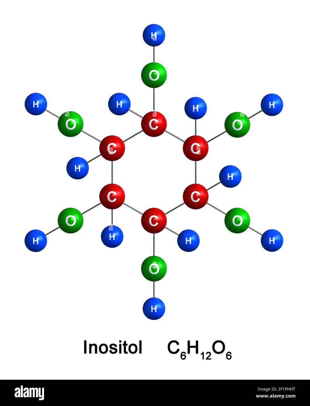 3d render of molecular structure of Inositol isolated over white ...