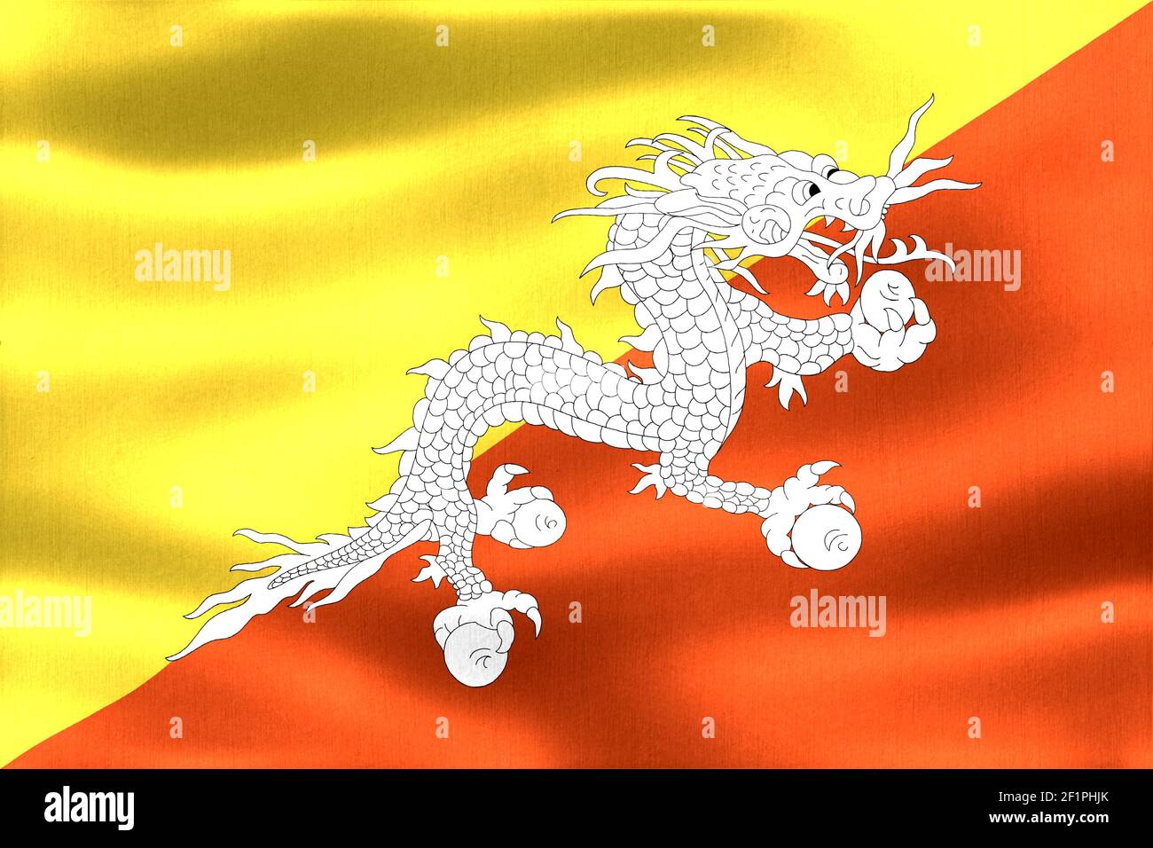 Bhutan flag - realistic waving fabric flag Stock Photo - Alamy