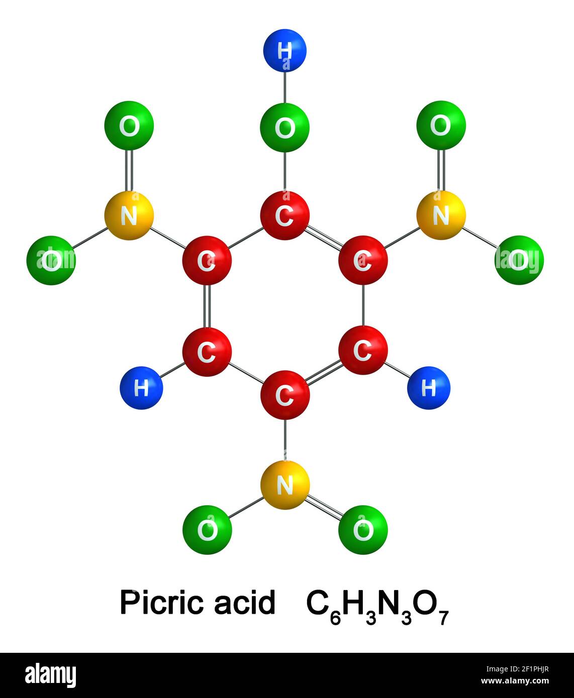 3d render of molecular structure of Picric Acid isolated over white ...