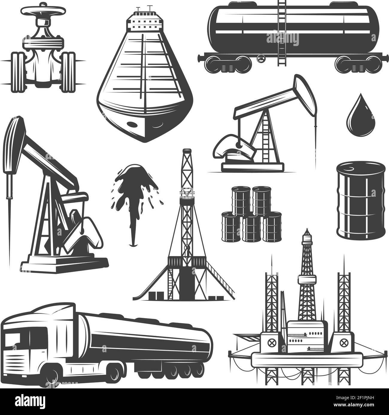Vintage extraction oil elements set with pipeline tanker drilling rig ...