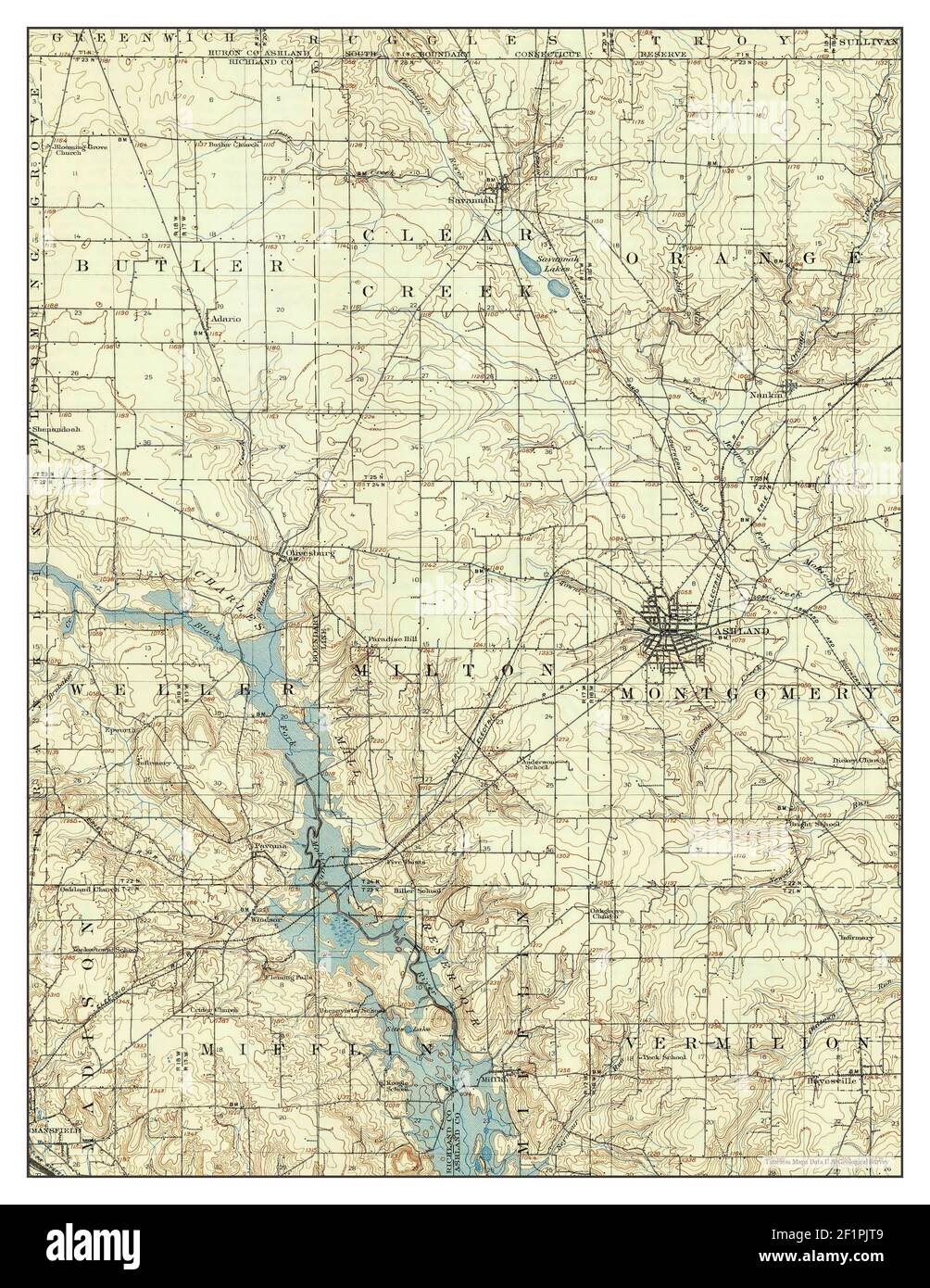 Ashland, Ohio, map 1908, 1:62500, United States of America by Timeless ...