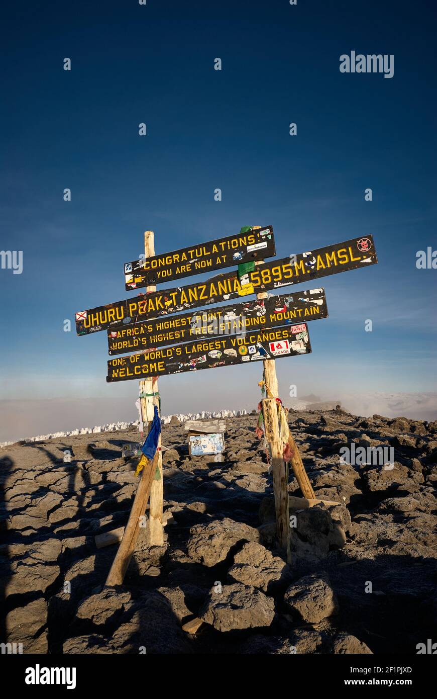sign on summit of Mount Kilimanjaro, UHURU PEAK,Tanzania, Africa ...