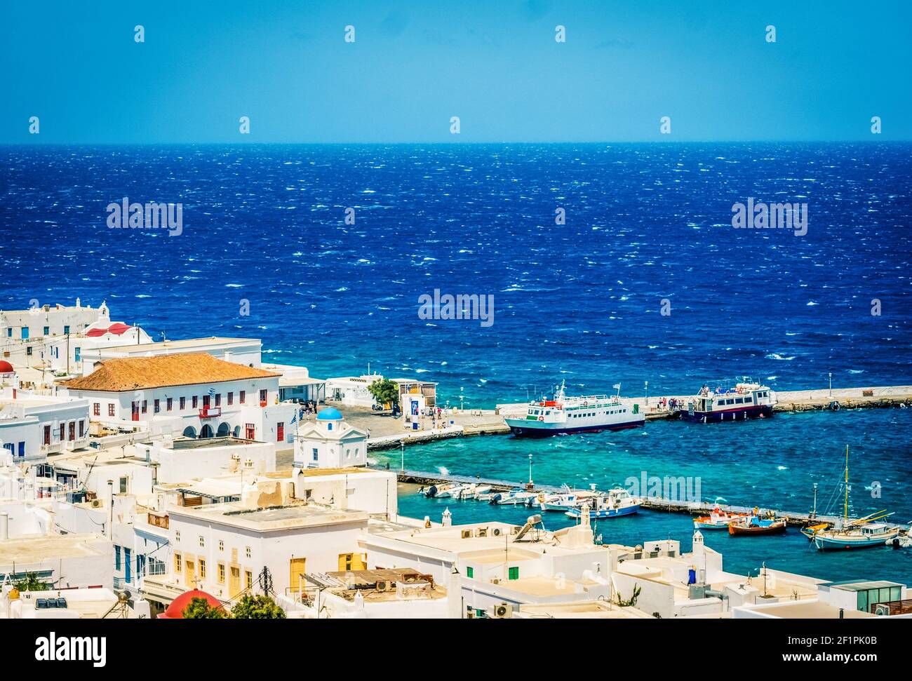 Beautiful view of Mykonos town at sunny day Stock Photo - Alamy