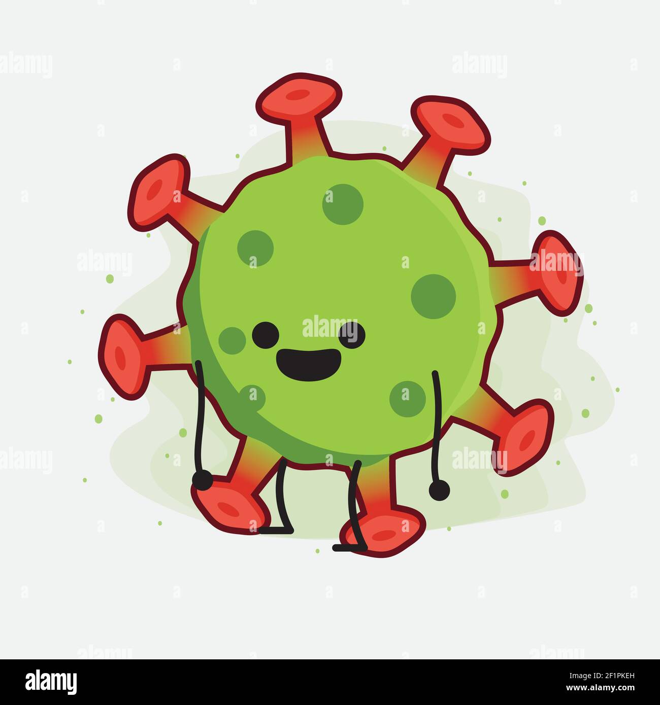 Vector Illustration of Green Virus Character with cute face, simple ...