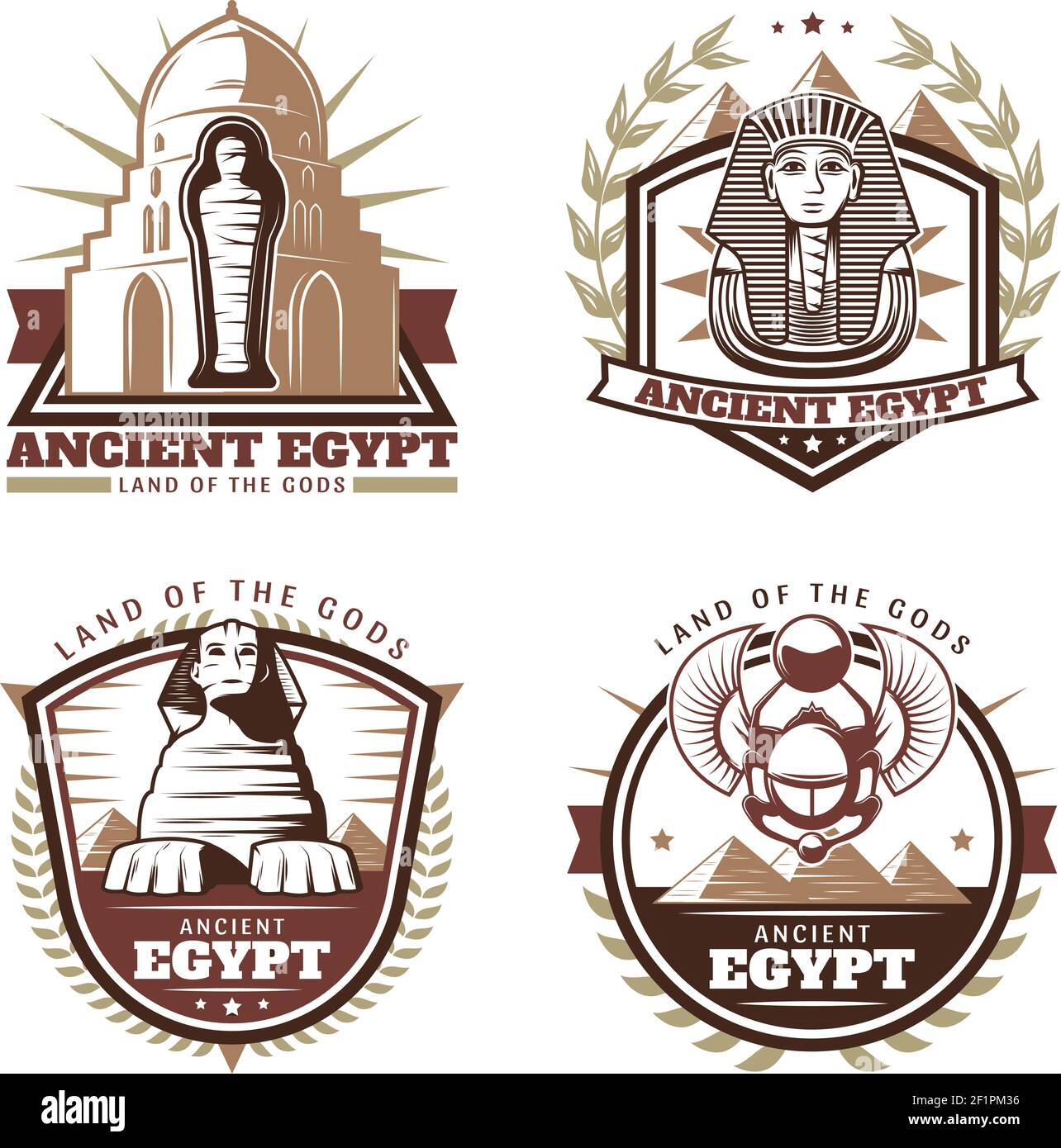 Vintage colored ancient Egypt emblems set with pharaoh mask mummy ...
