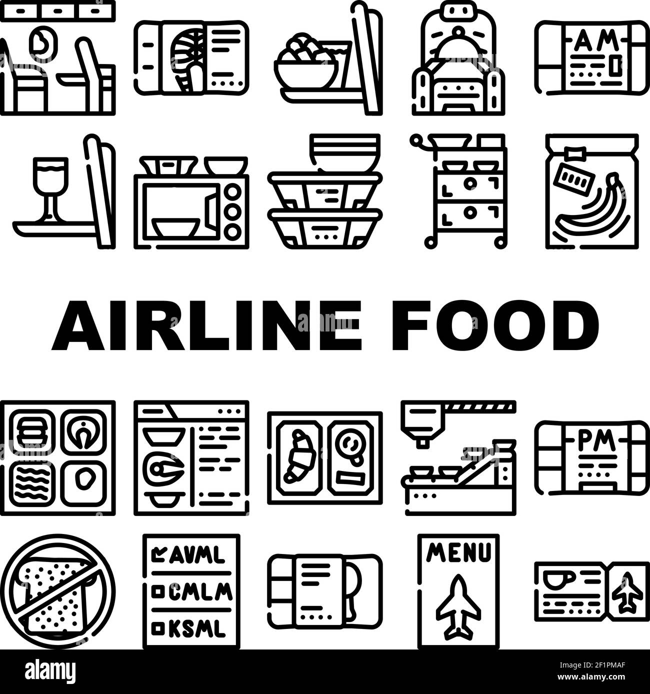 Airline Food Nutrition Collection Icons Set Vector Stock Vector Image ...