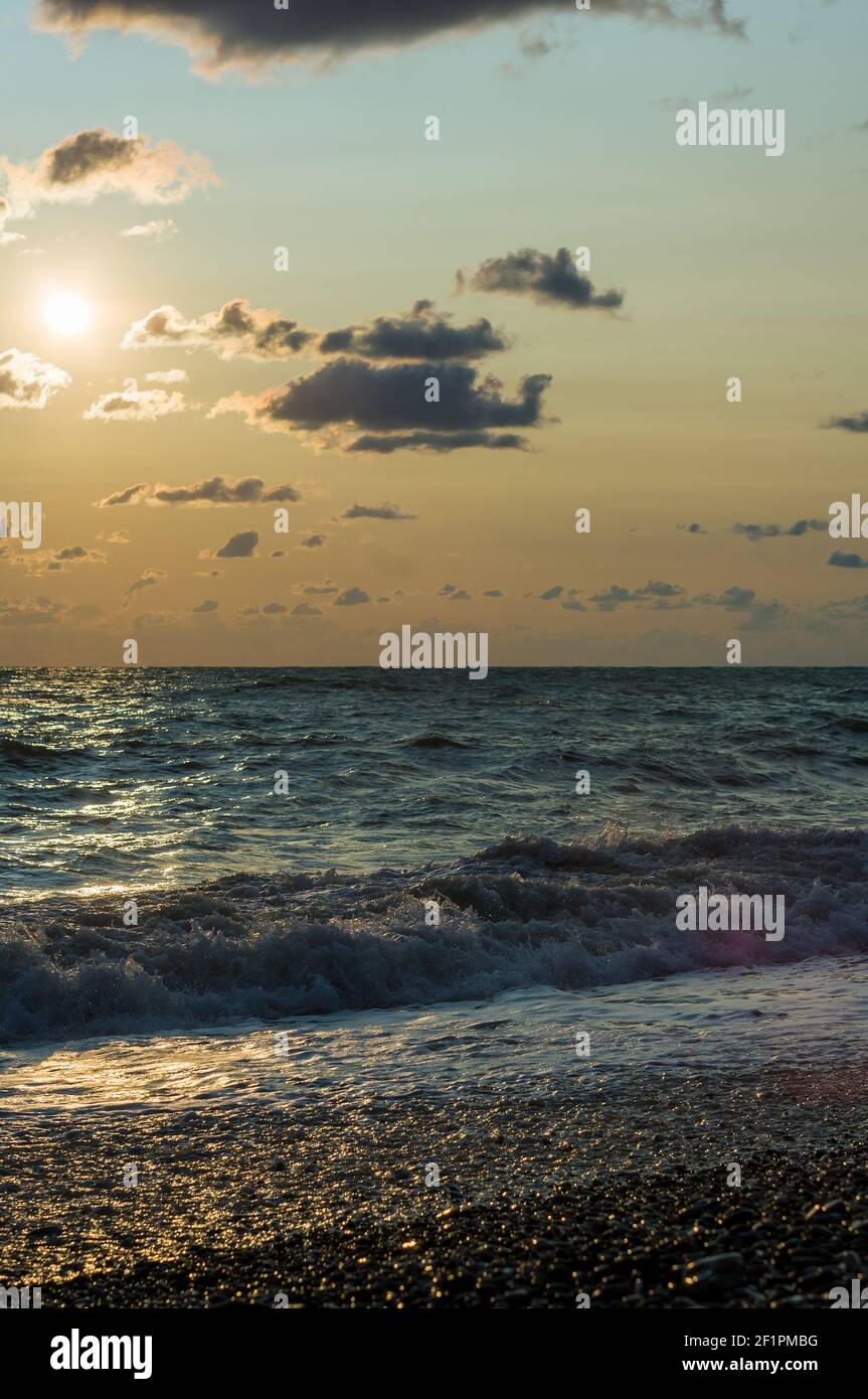 Summer sea sunset, the sun, waves and clouds, beautiful dramatic ...
